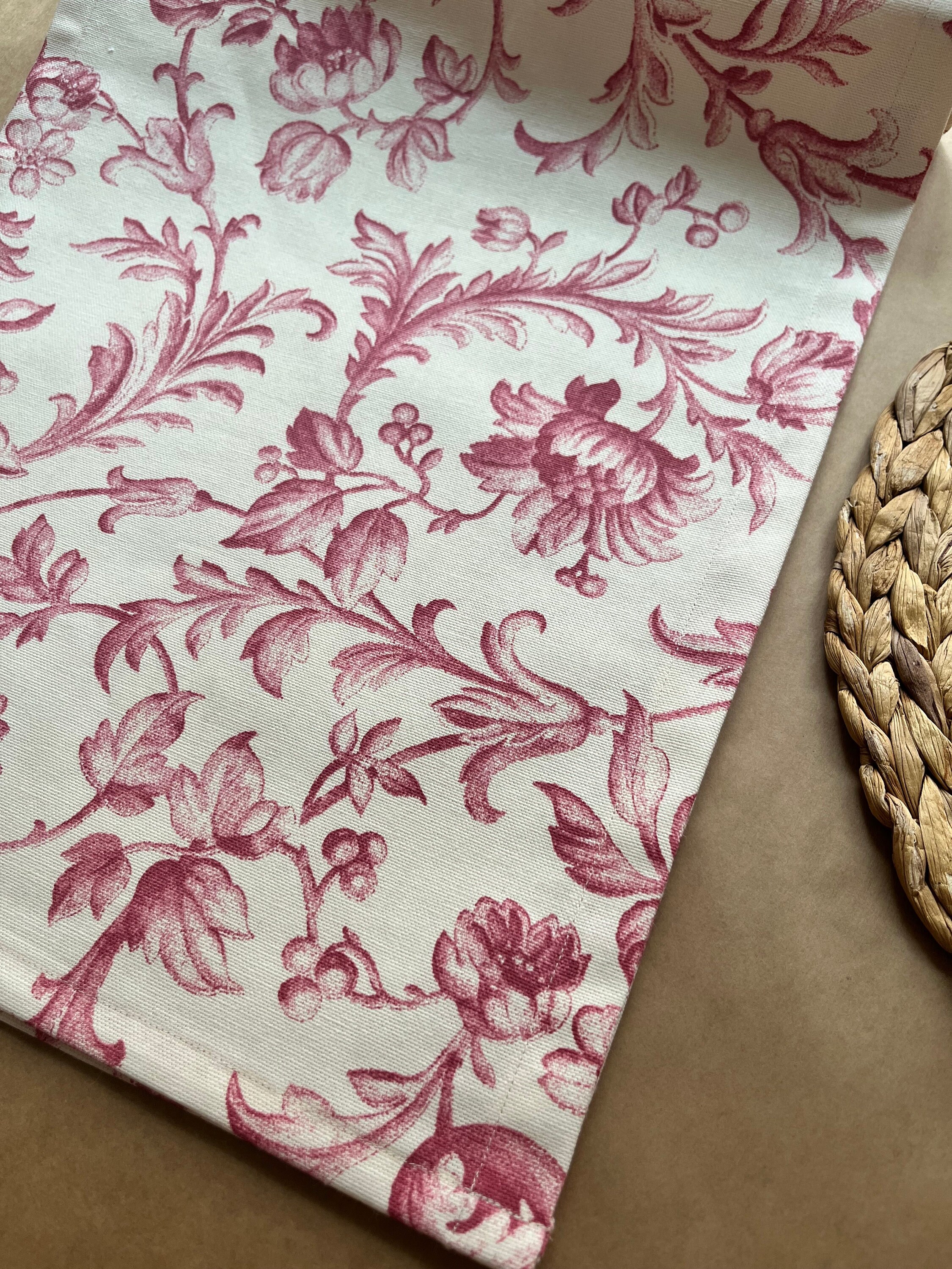 Red Antique French Table Runner, Etnihc Table Runner, Red Flower Table ...