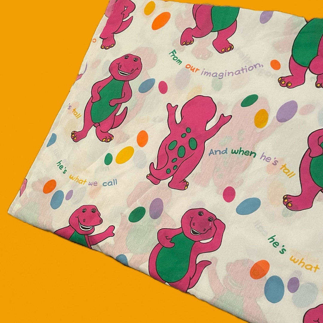 Vintage 1992 Barney the Dinosaur Twin Childrens Flat Bedsheet. Toddlers ...