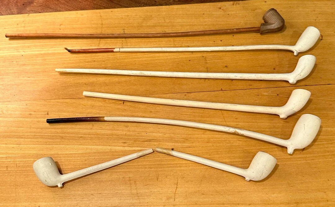 Set of Seven Antique Clay Pipes, One Reed Stem - Etsy