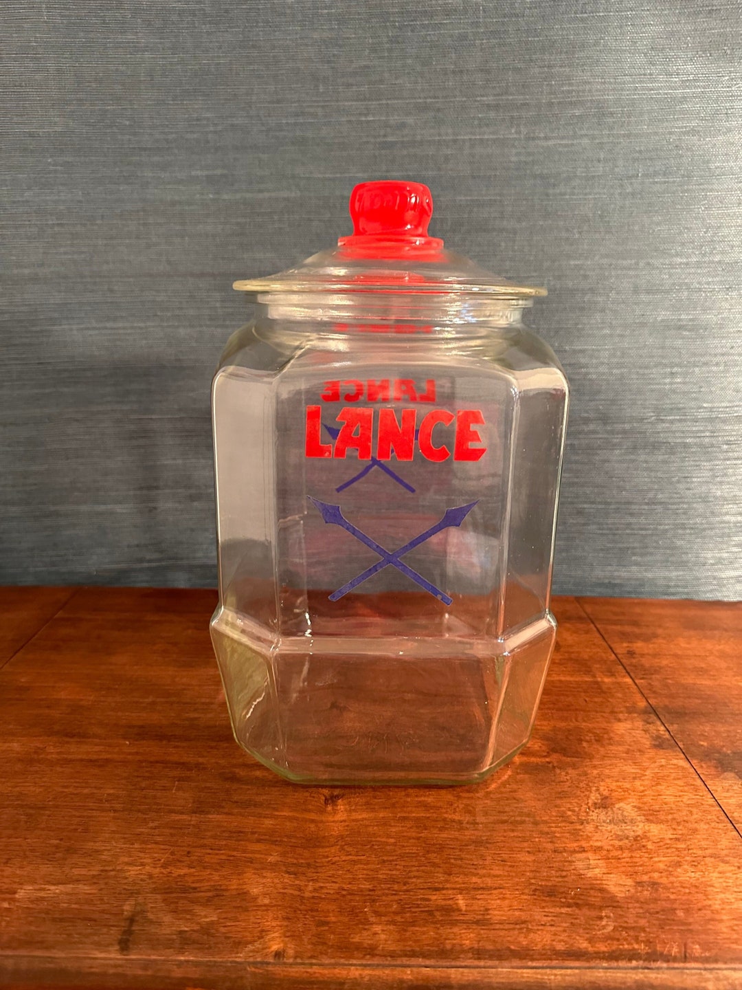 Vintage Large Lance Cracker Countertop Store Display Glass Jar With Tom ...