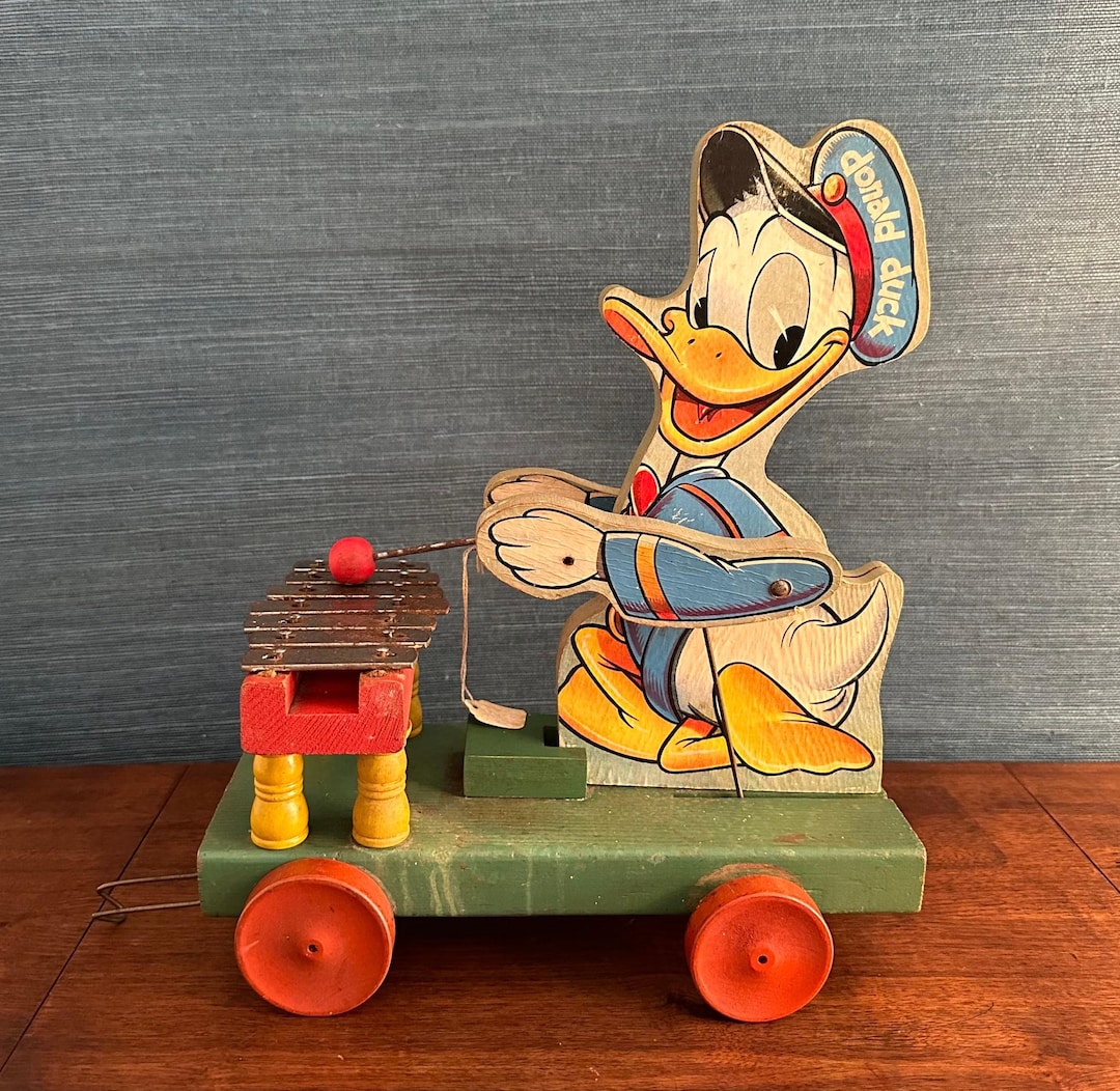 Vintage 1930s Donald Duck Pull Toy Xylophone Wooden Disney Fisher Price ...