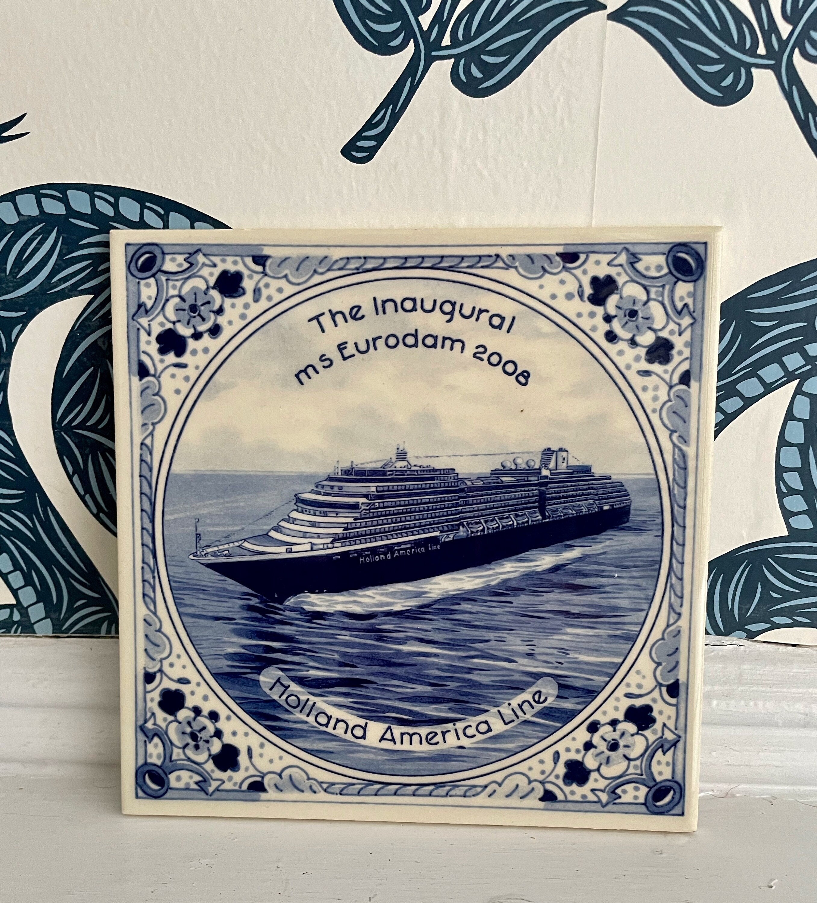Vintage Holland America Line Delft Blue Souvenir Trivet - Etsy