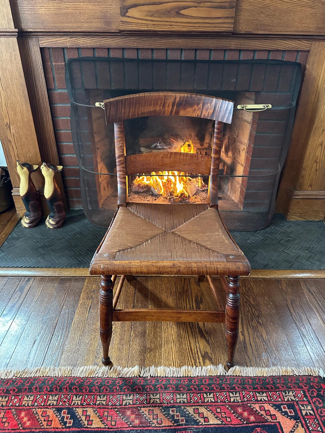 Antique Tiger Maple Side Chair With Woven Rush Seat - Etsy