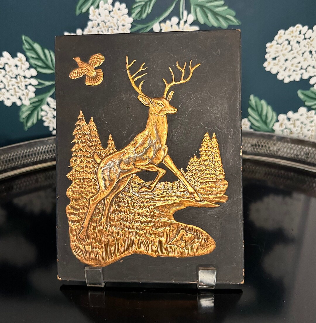 Vintage 1950s Copper Embossed Wall Plaque Featuring a Grand Stag - Etsy