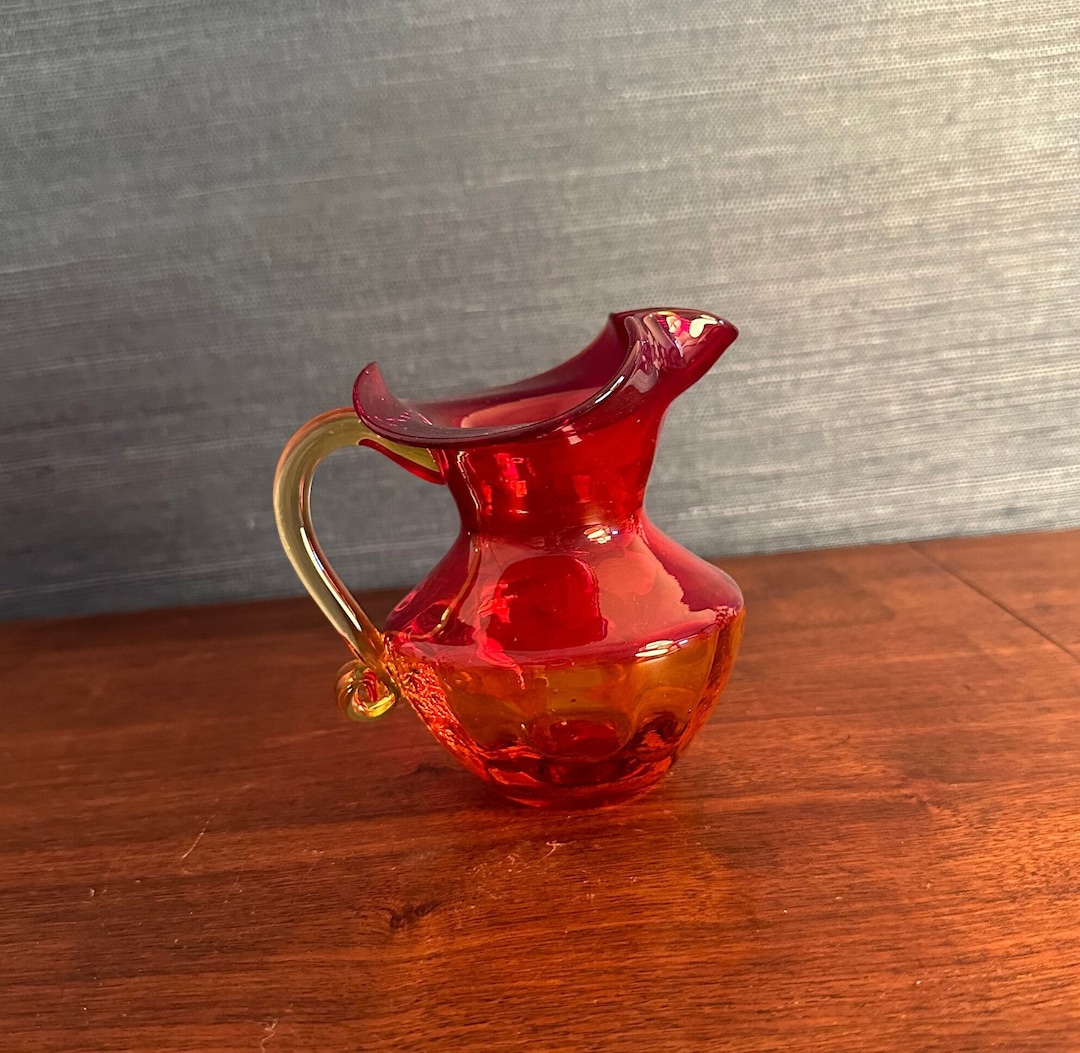 Vintage Rainbow Glass Red Optic Pitcher With Flared Rim - Etsy