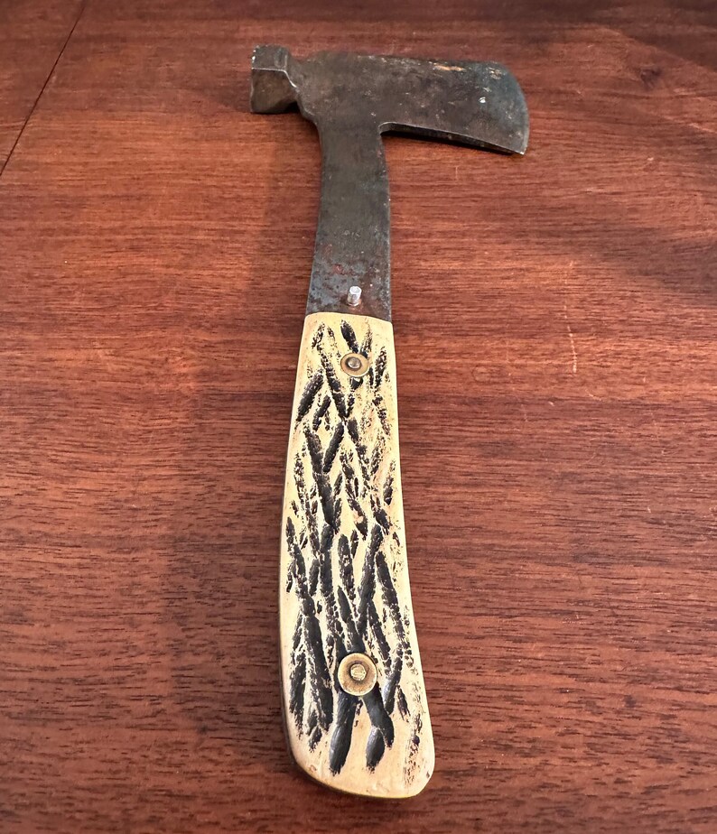 Vintage Steel Hatchet With Hammer Back Edge and Carved Antler Handle - Etsy
