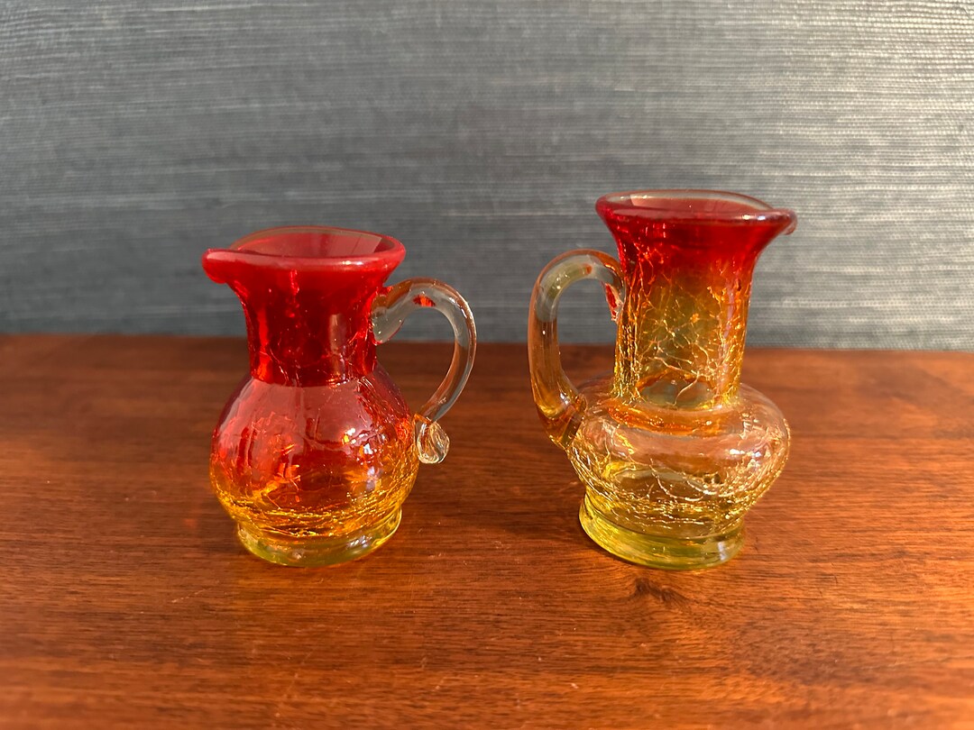 Pair of Miniature Mid Century Rainbow Glass Amberina Crackle Glass ...