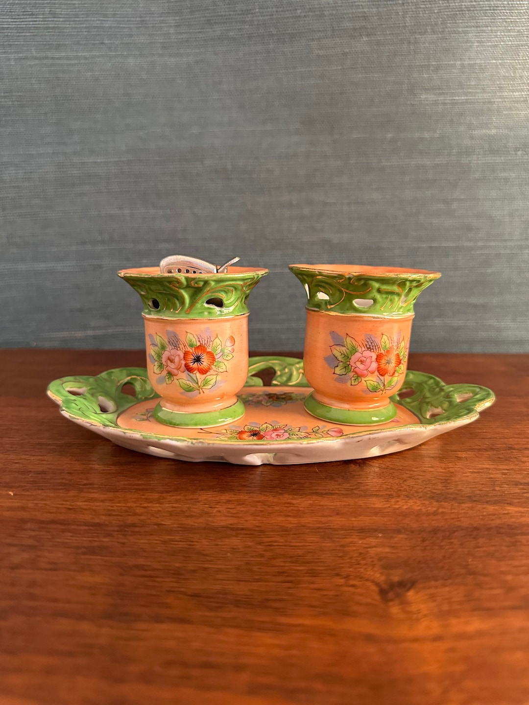 Vintage Porcelain Cigarette Holder and Lighter Set, Made in Japan - Etsy
