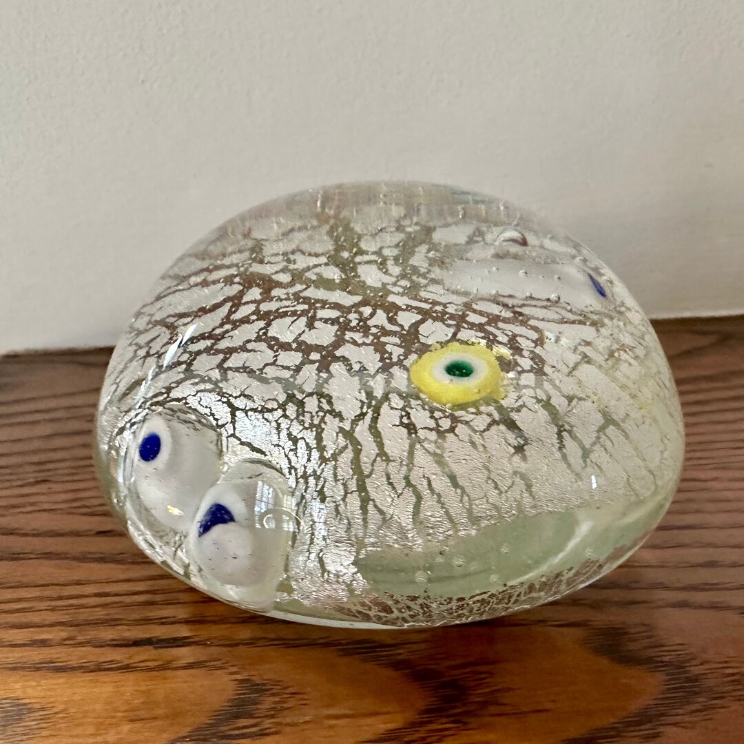 Murano Glass Hand Blown Multi Color Cane Silver Leaf Paperweight - Etsy