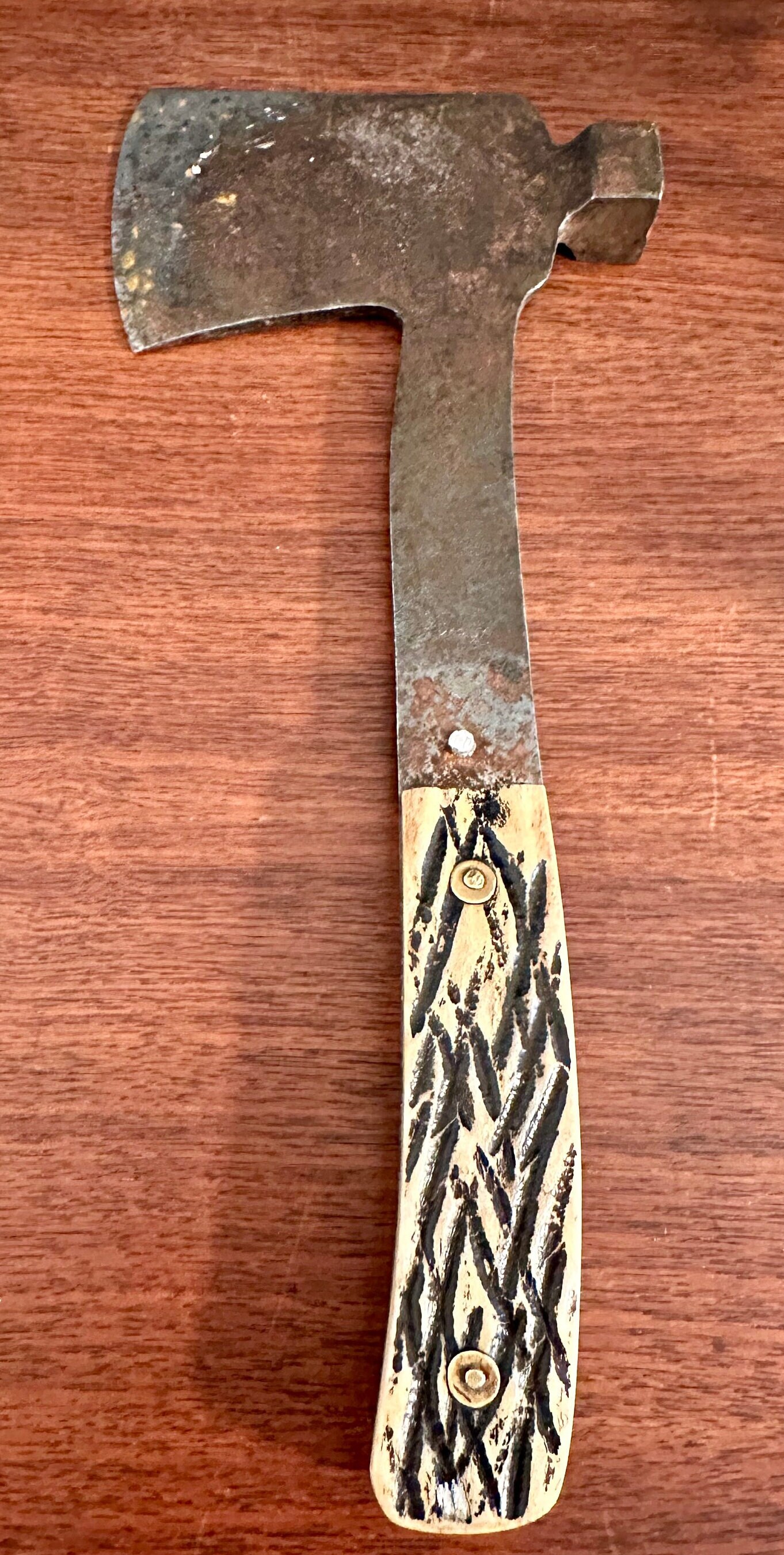 Vintage Steel Hatchet With Hammer Back Edge and Carved Antler Handle - Etsy