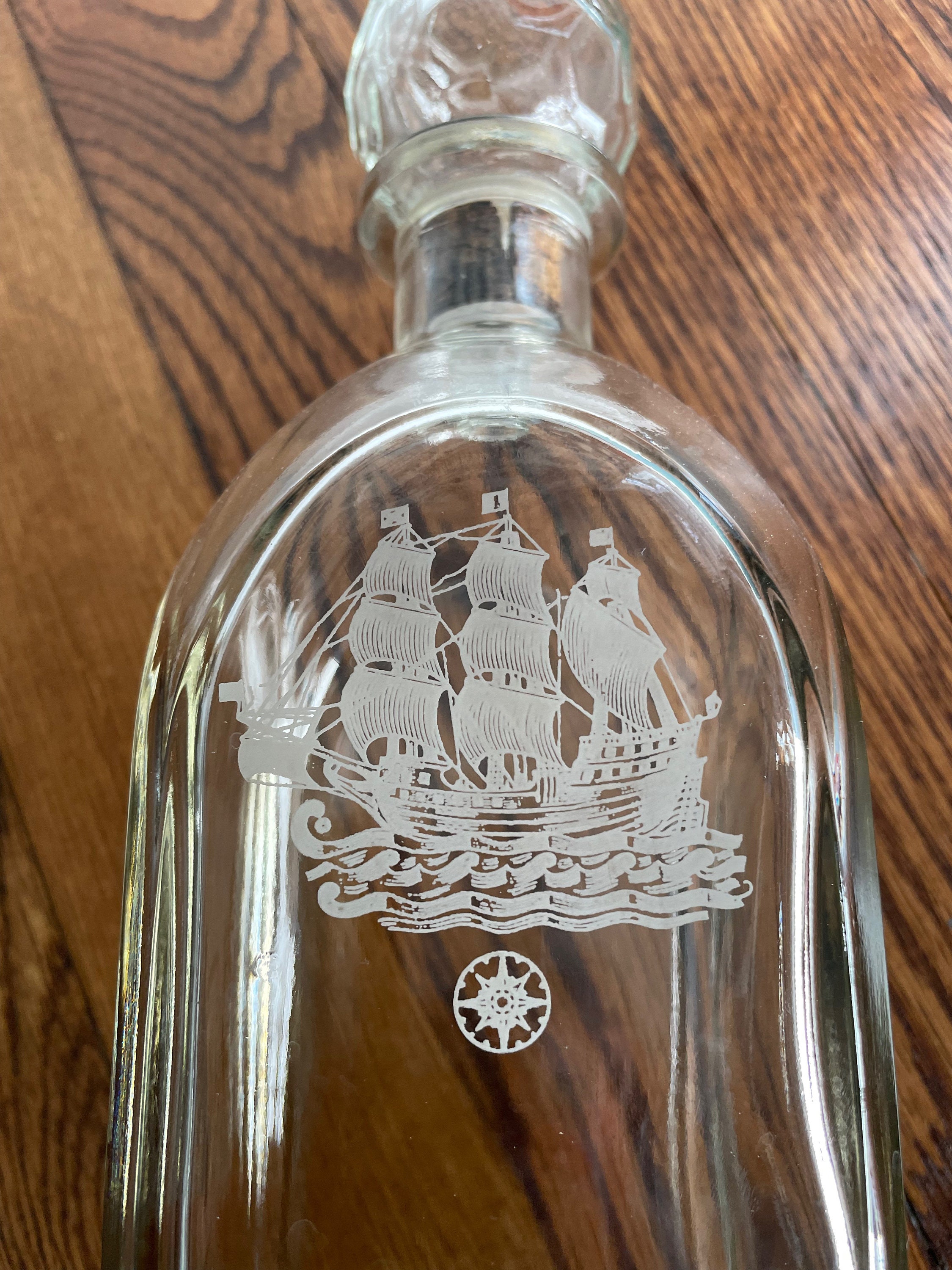 1958 ARMSTRONG Clear Glass Ship Etched Decanter With Original - Etsy