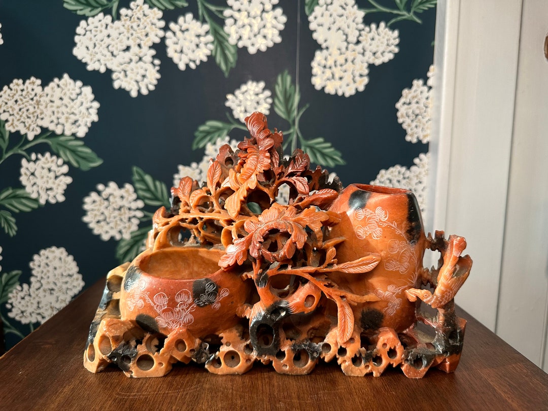 Early 1900s Antique Red Soapstone Hand Carved Brushpot - Etsy