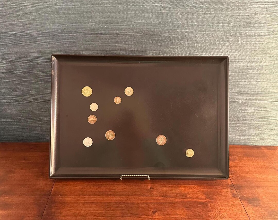 Vintage Hand Inlayed COUROC Tray Featuring International Coins From the ...