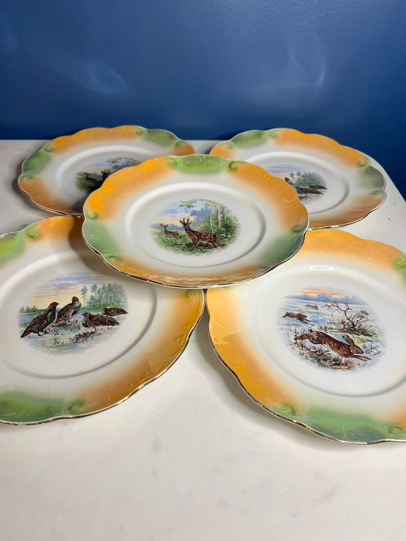 Antique Wildlife Porcelain Plates by the National China Co., East ...