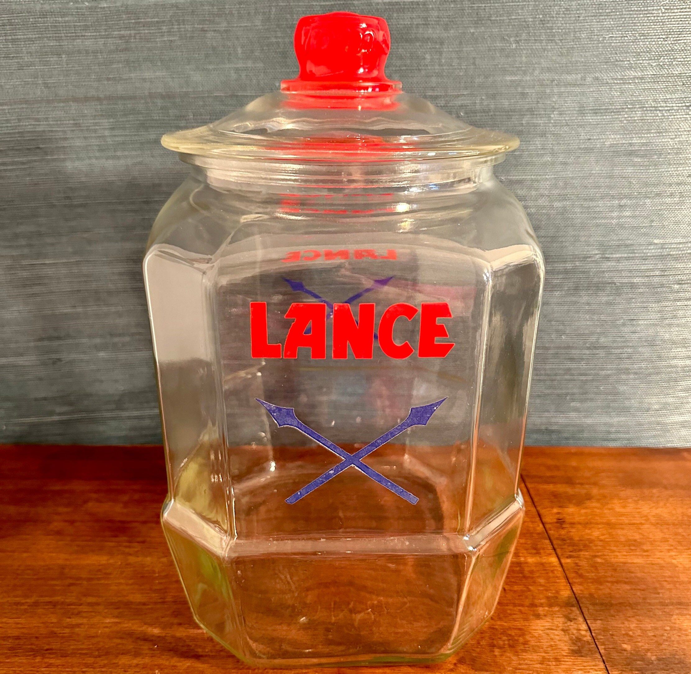 Vintage Large Lance Cracker Countertop Store Display Glass Jar With Tom ...