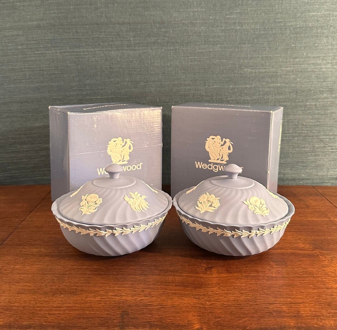 Vintage Blue Wedgwood Fluted Jasper Powder Jar in Original Box—two ...
