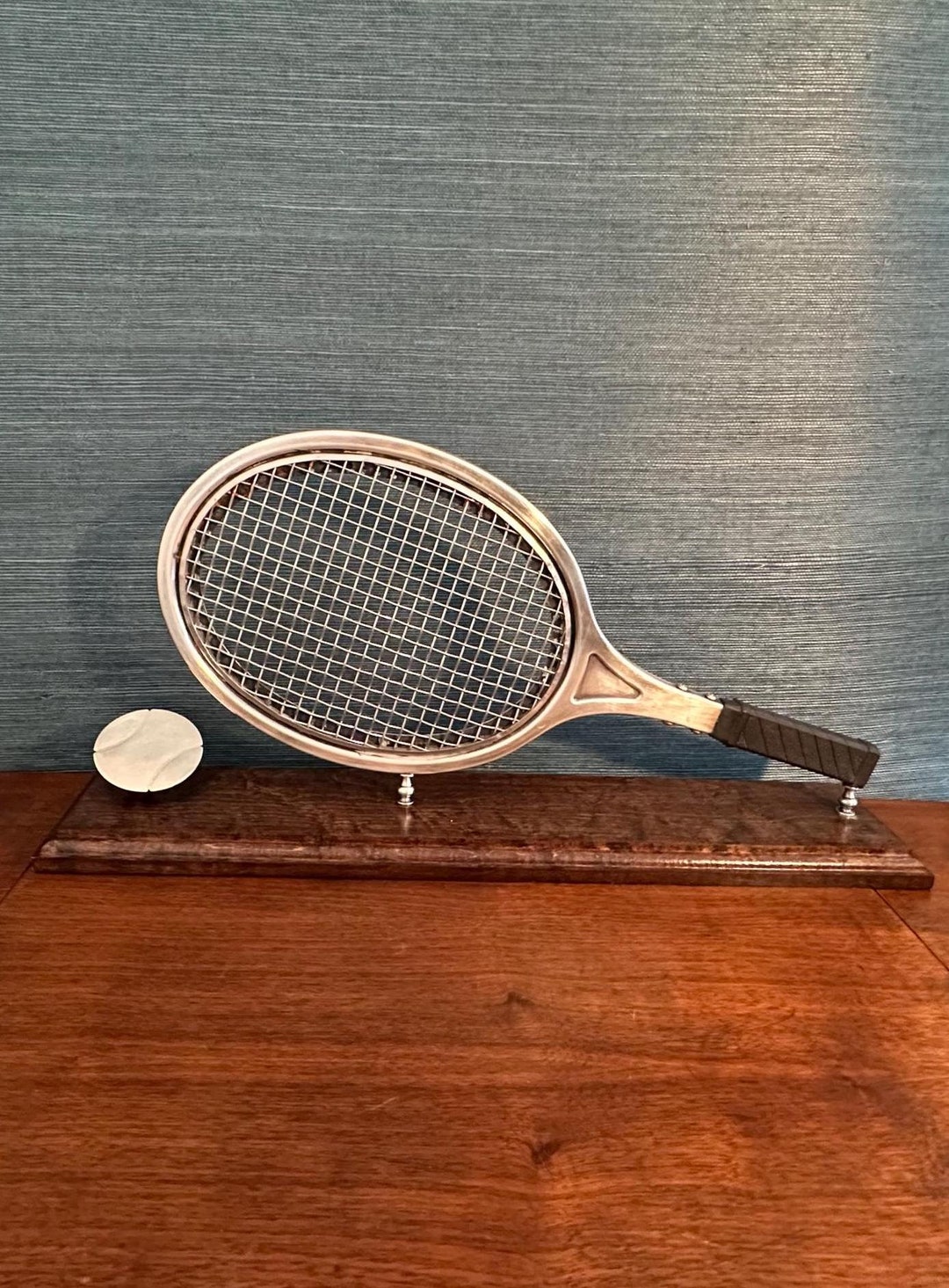 Vintage Tennis Trophy / Sculpture Featuring a Silver Tone Racket and ...