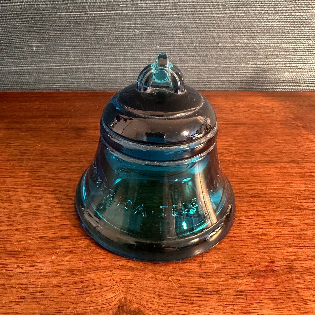 Vintage Bell Telephone Pioneers of America Blue Glass Bell Paperweight ...