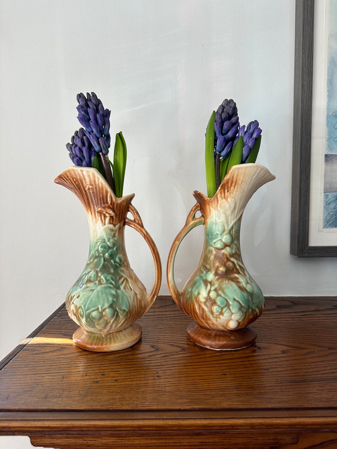 Vintage Pair of Mccoy Ewer Wine Pitchers With Green and Brown Grape ...