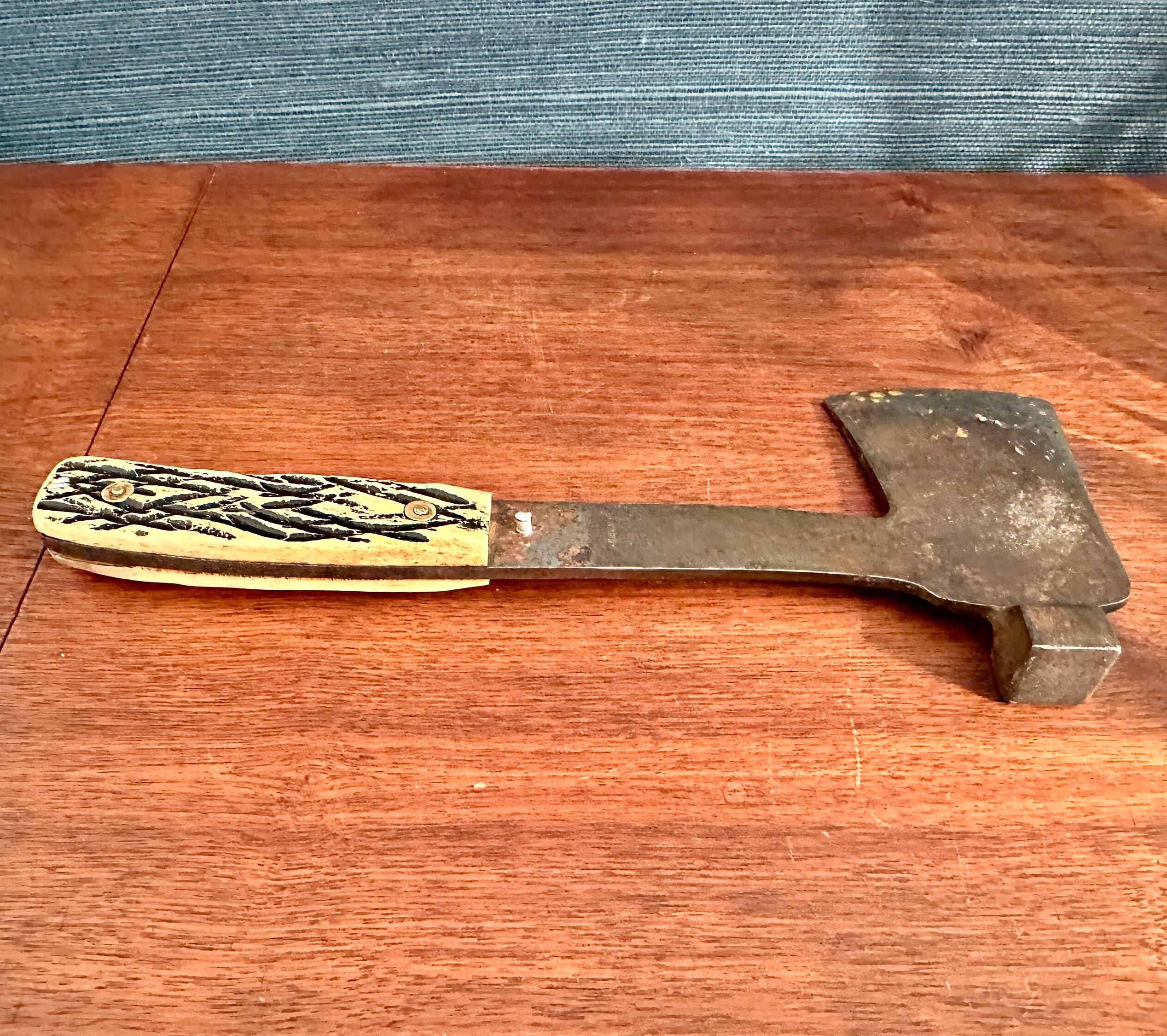 Vintage Steel Hatchet With Hammer Back Edge and Carved Antler Handle - Etsy
