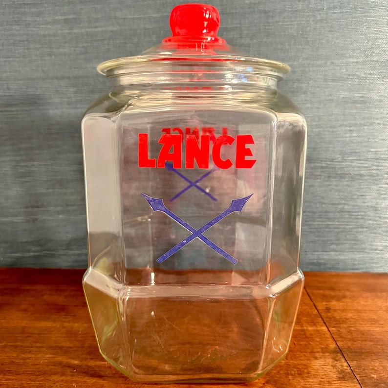 Vintage Large Lance Cracker Countertop Store Display Glass Jar With Tom ...