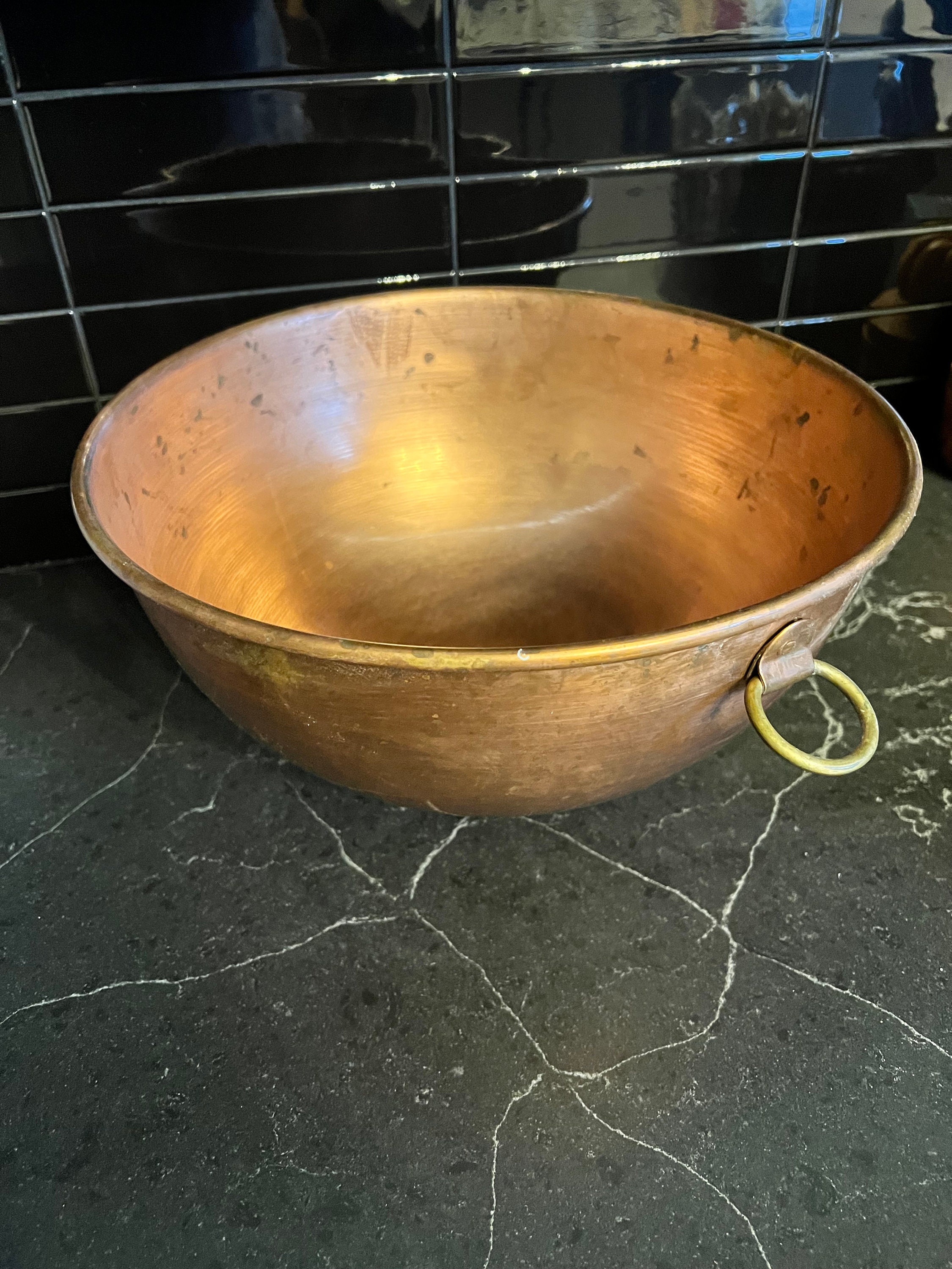 Large Vintage Copper Mixing Bowl With Hanging Ring - Etsy