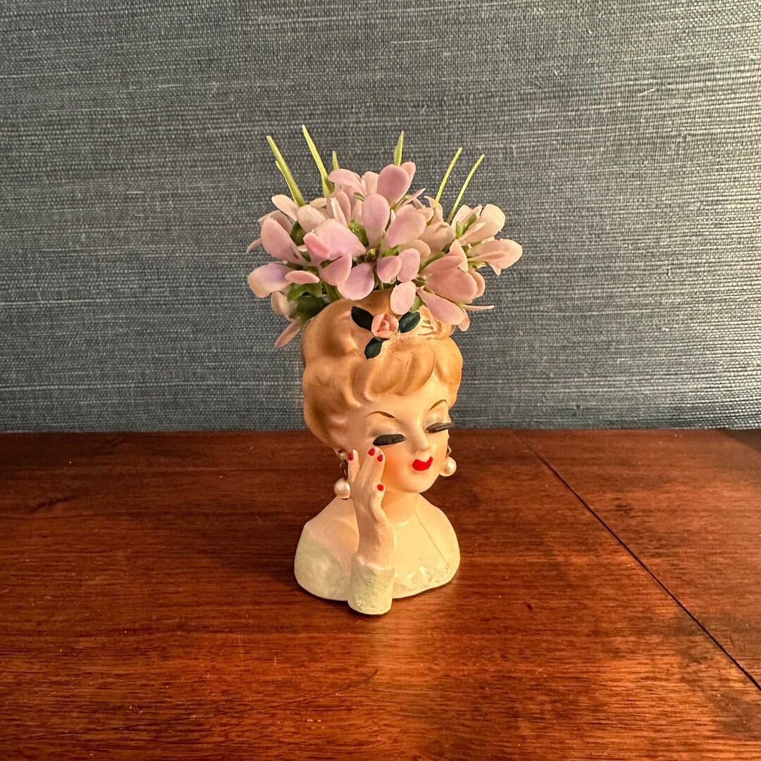 Vintage 1961 Small Inarco Head Vase With Original Tags and Flowers - Etsy