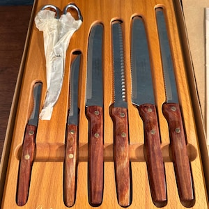 Vintage Never Used Griffon Seven Piece Knife Set in Original Box / With ...