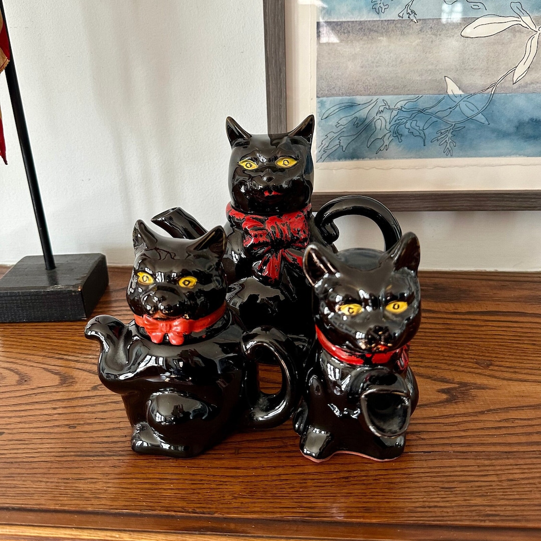 Complete Vintage Black Cat Tea Set, Including Kettle, Creamer and Sugar ...