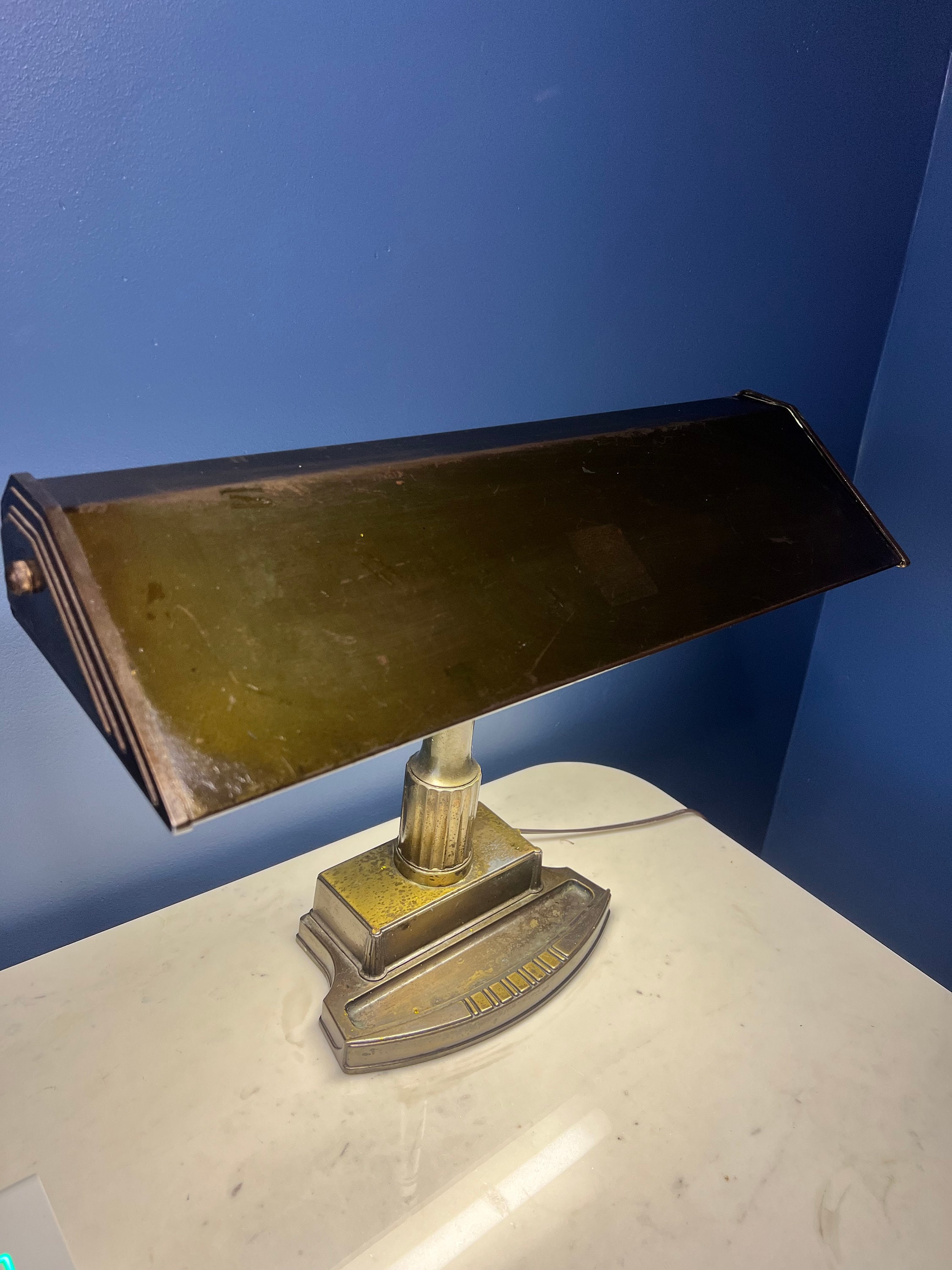 Vintage Brass Bankers Office Desk Table Lamp With Pen Slot - Etsy