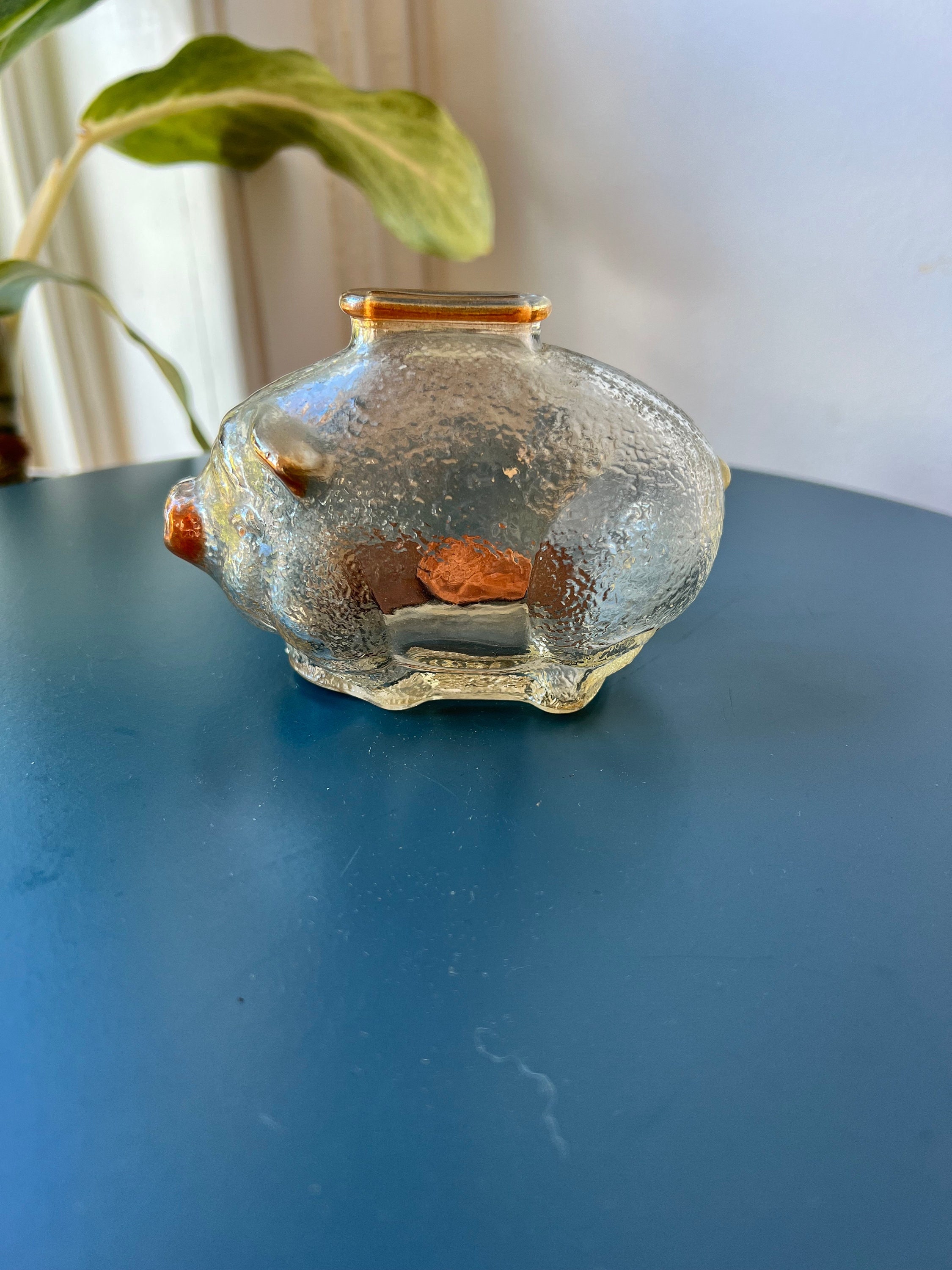 Small 70s Vintage Pink Glass Piggy Bank Etsy UK