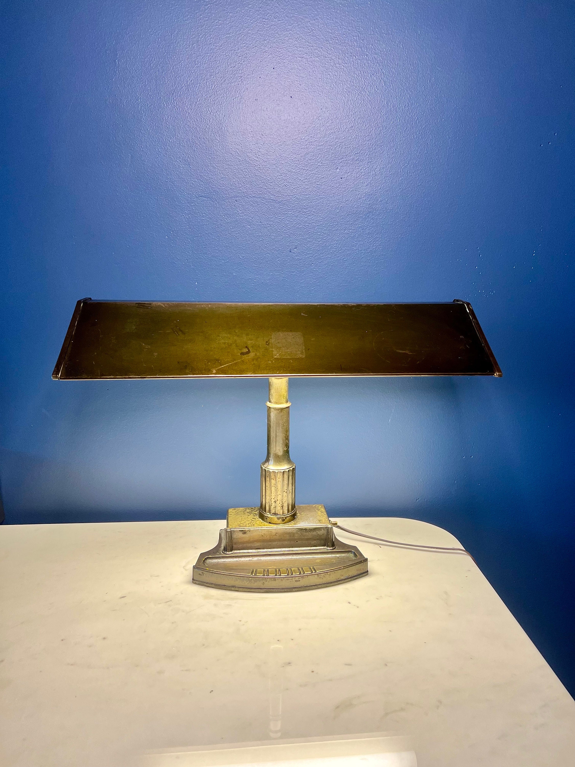 Vintage Brass Bankers Office Desk Table Lamp With Pen Slot - Etsy