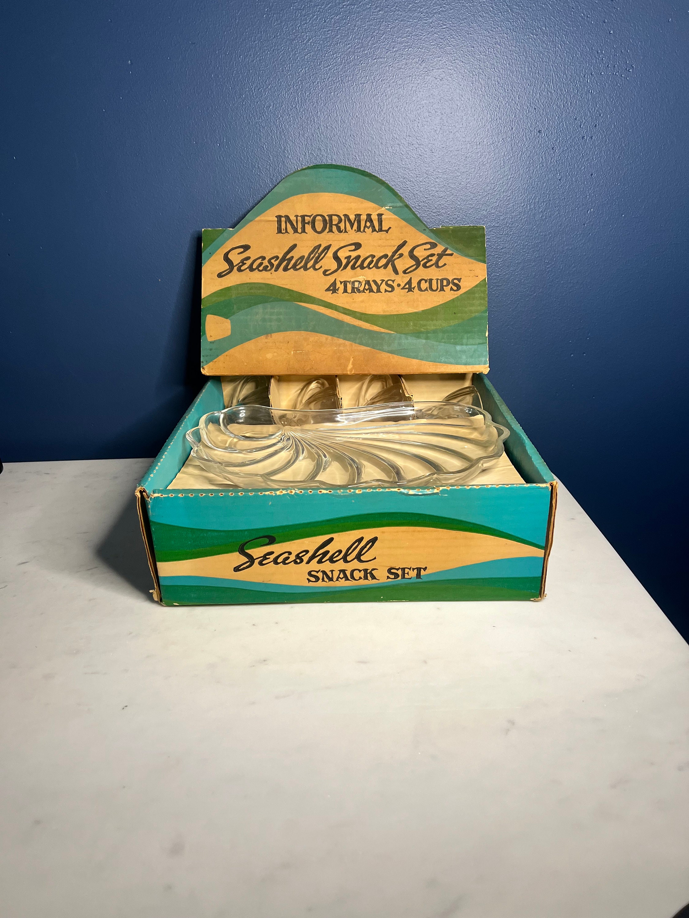 Vintage Hazel Atlas Seashell Snack Set in Original Box - Etsy
