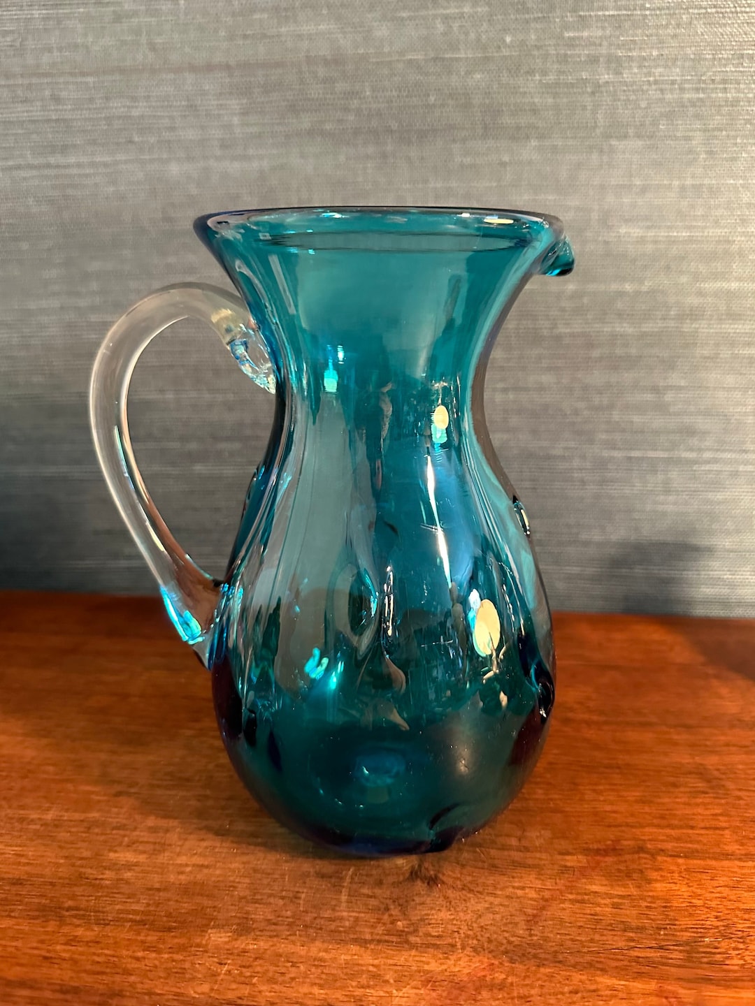 Vintage MCM Bischoff Teal Blue / Turquoise Pinched Hand Blown Glass ...