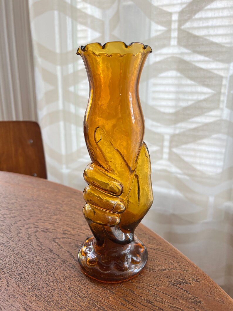 Victorian Amber Glass Hand Holding Torch Vase - Etsy