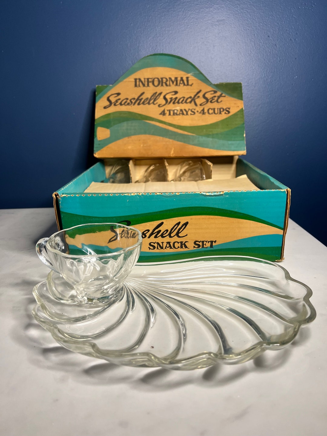 Vintage Hazel Atlas Seashell Snack Set in Original Box - Etsy