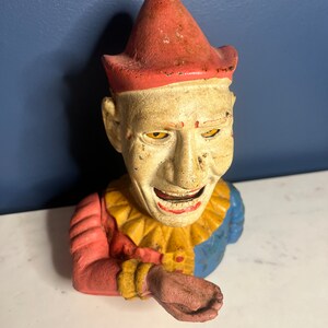 Antique 19th C. Cast Iron Mechanical Jester / Humpty Dumpty Coin Bank ...