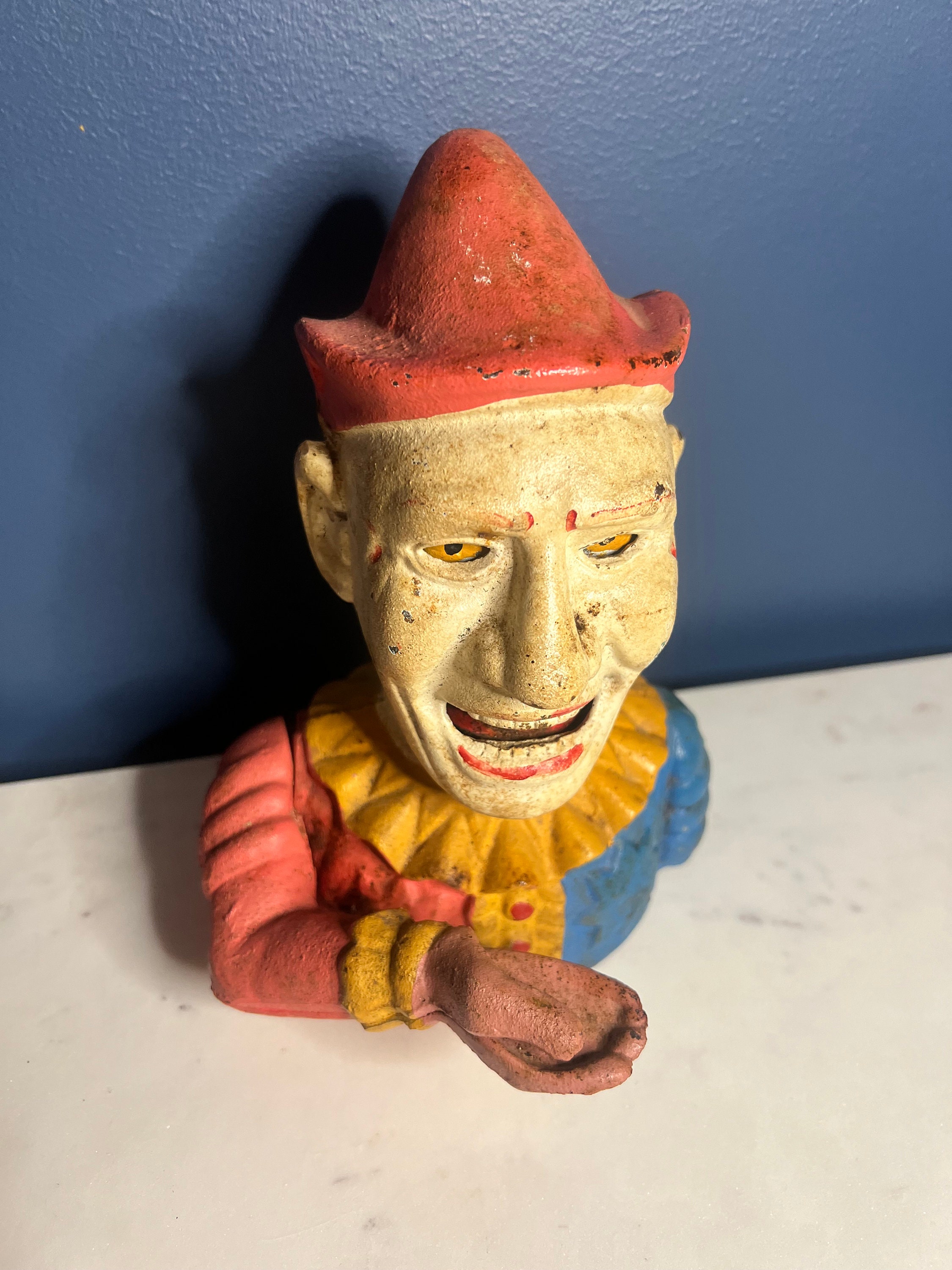 Antique 19th C. Cast Iron Mechanical Jester / Humpty Dumpty Coin Bank ...