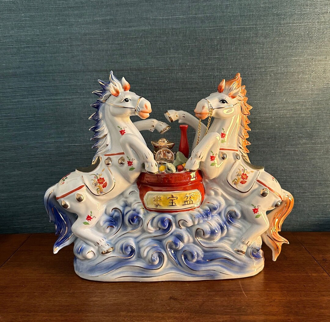 Large Vintage Chinese Porcelain Carousel Horses Figurine - Etsy