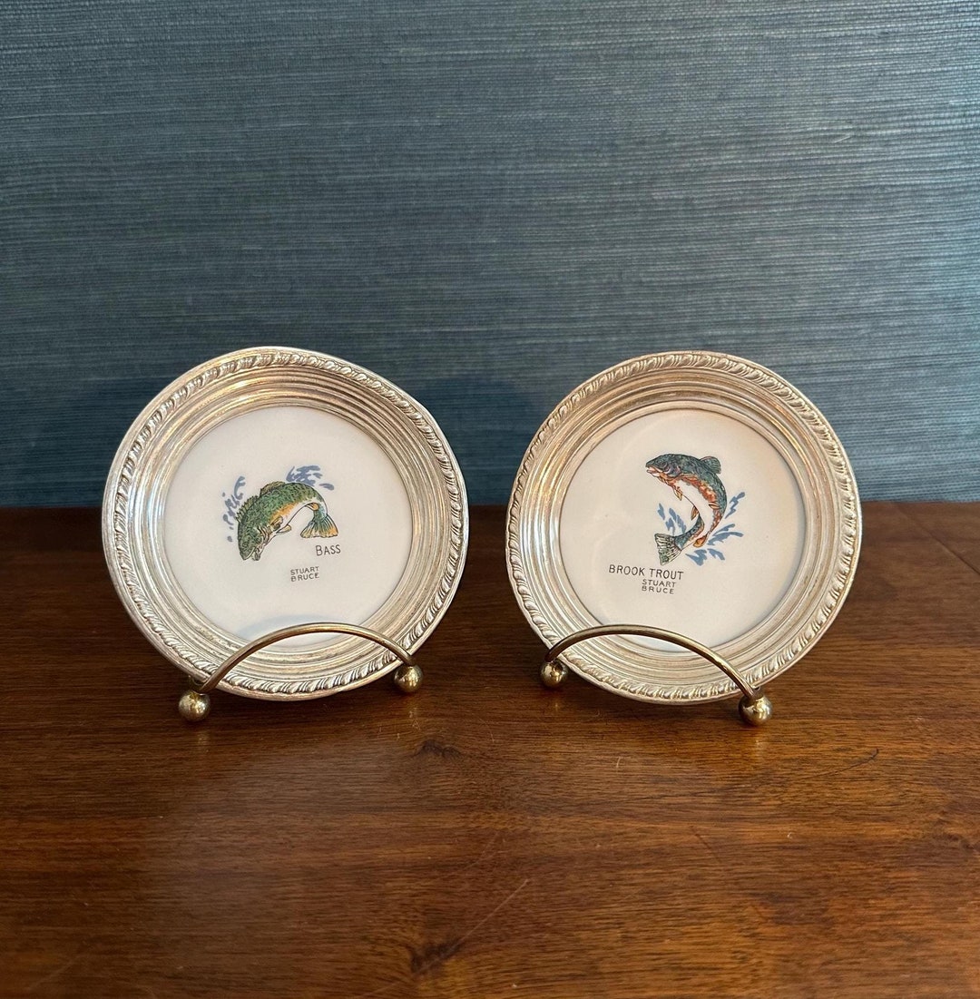 Vintage Pair of Stuart Bruce Sterling Silver and Porcelain Bass and ...