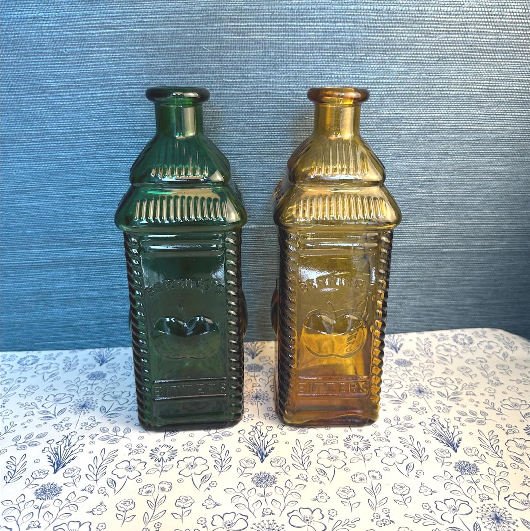 Vintage Pair of Amber and Green Berring's Apple Bitters Bottles - Etsy