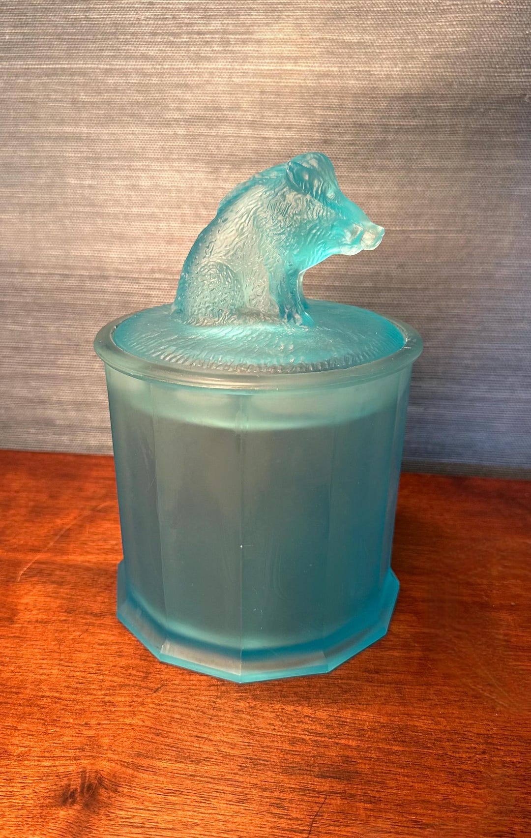 Antique Tiffin Blue Pressed Satin Glass Blue Boar Pipe Tobacco Jar ...