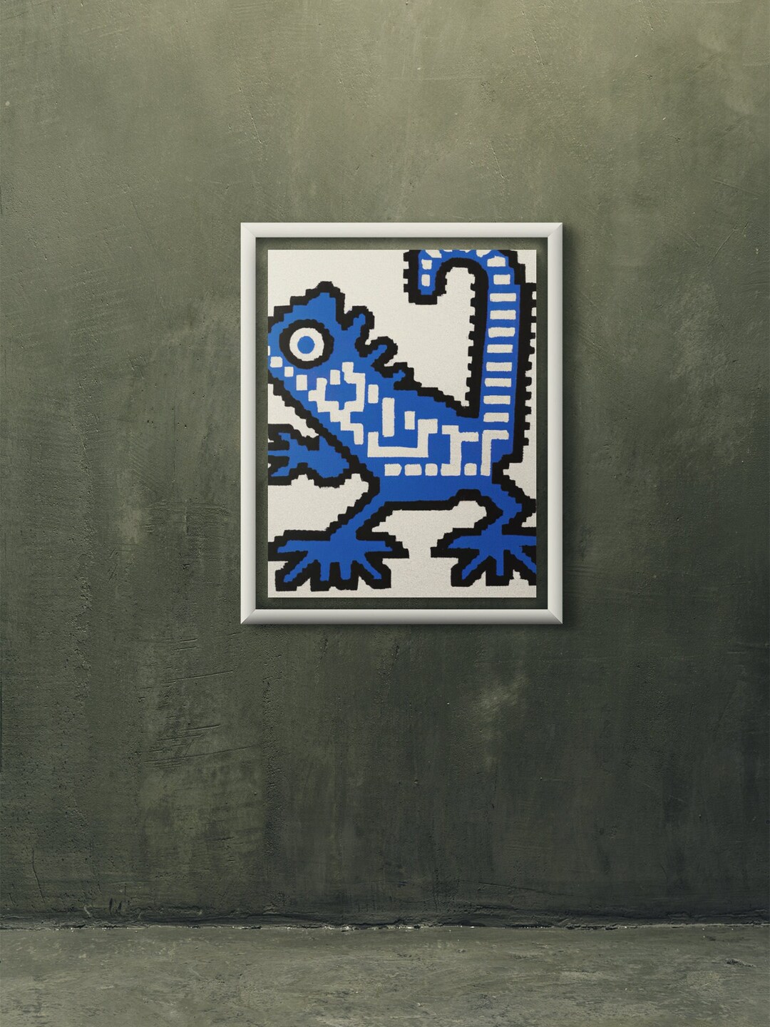 Blue Lizard Street Art Poster Keith Haring Inspired Animal Illustration ...