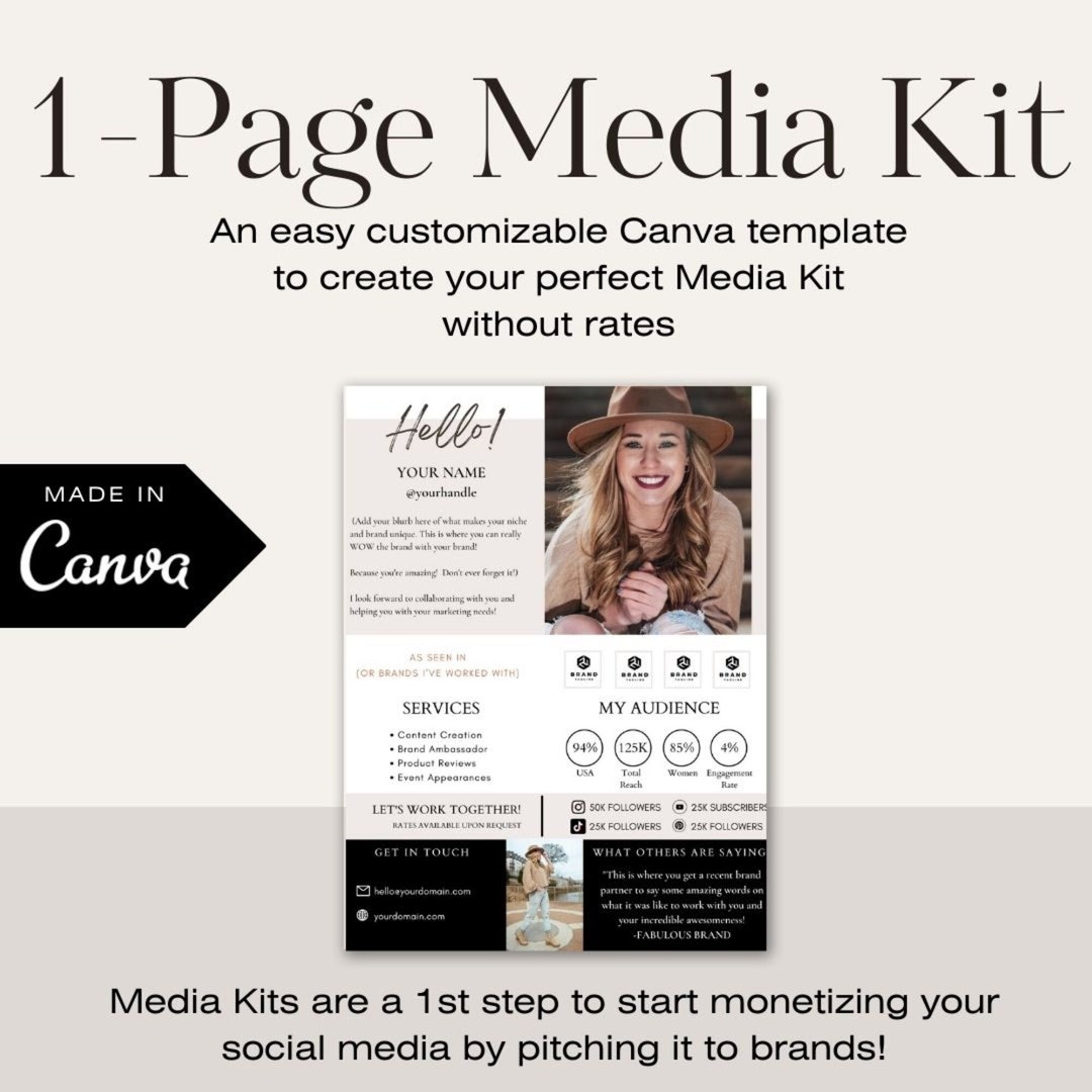 1-page Media Kit Template Canva / Influencer Media Kit / Press Kit ...