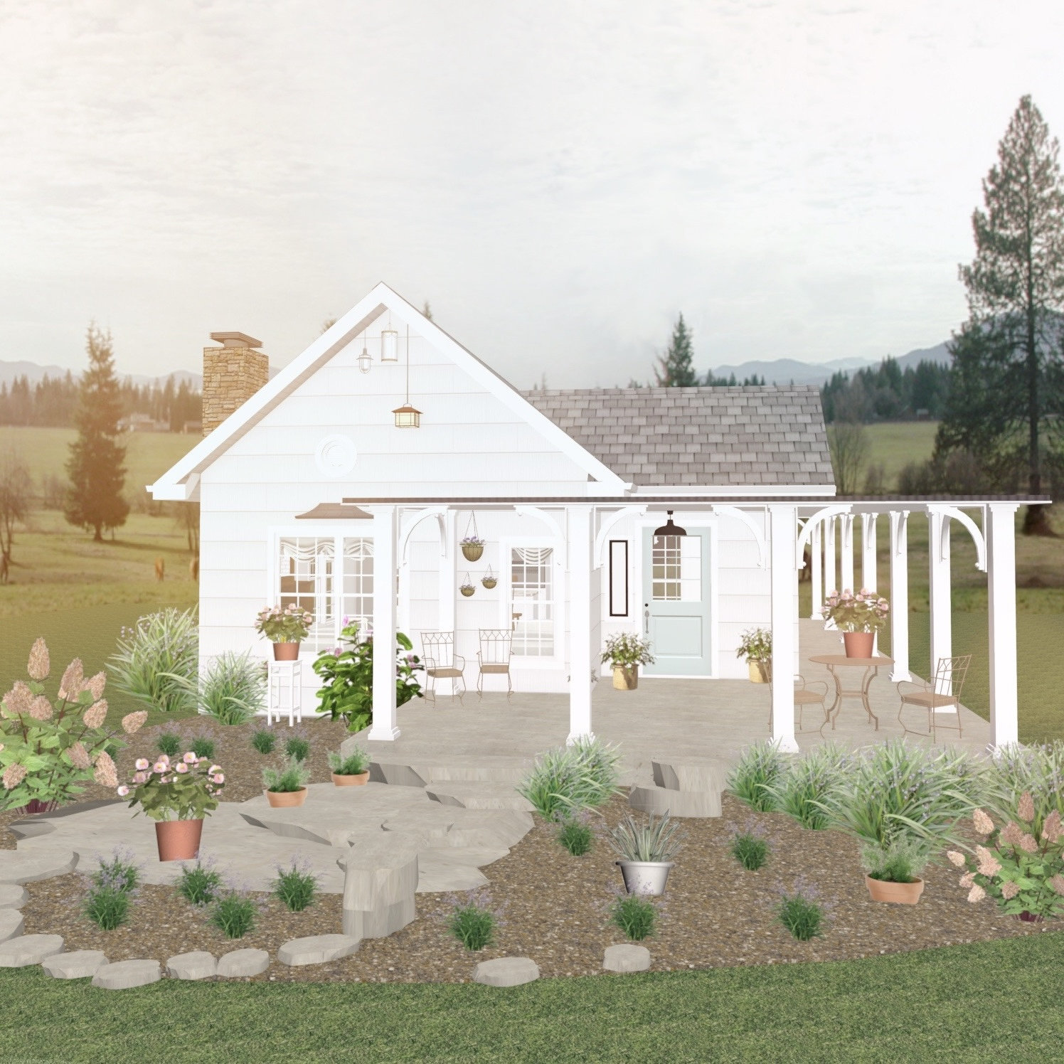 White Country Cottage Farmhouse With Wrap Around Porch 2 Bedroom / 1 ...