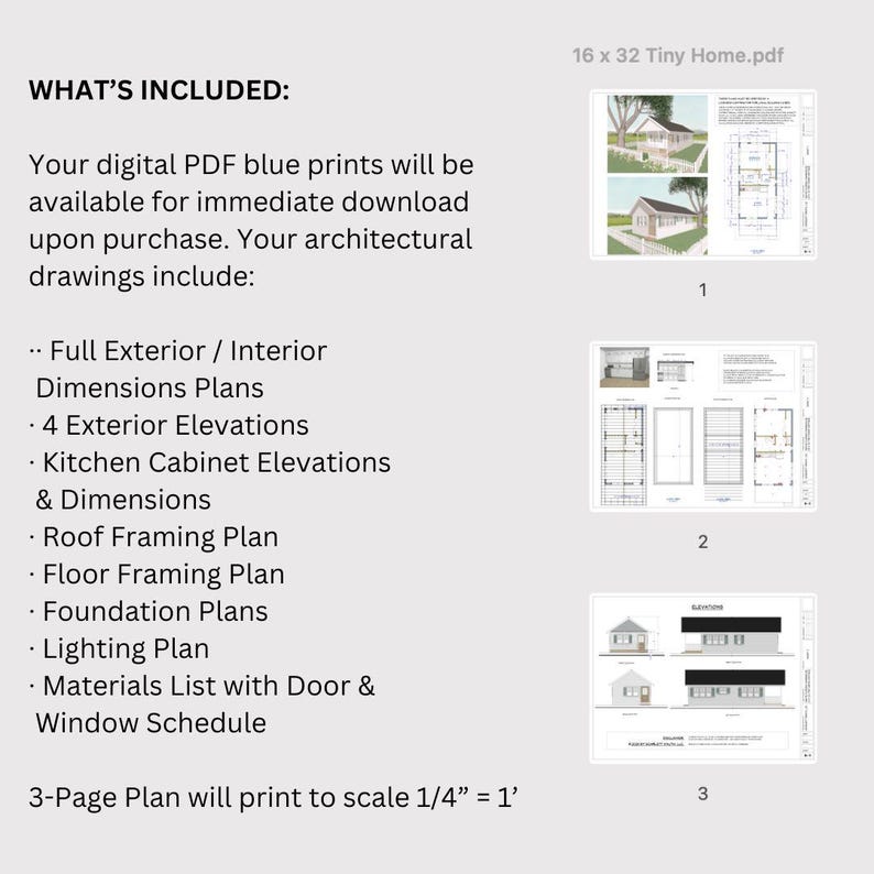 Tiny House Cottage ADU Blueprints: 630 Sq Ft, 1 Bed/bath (PDF Floor ...