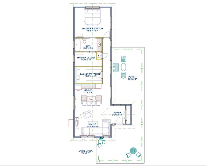 Cottage Farmhouse Tiny House ADU Plans With Wrap Around Porch: 1 Bed/1 ...