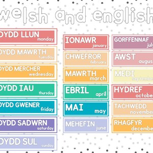 WELSH CYMRAEG Classroom Calendar Chart, Interactive Learning Bulletin ...