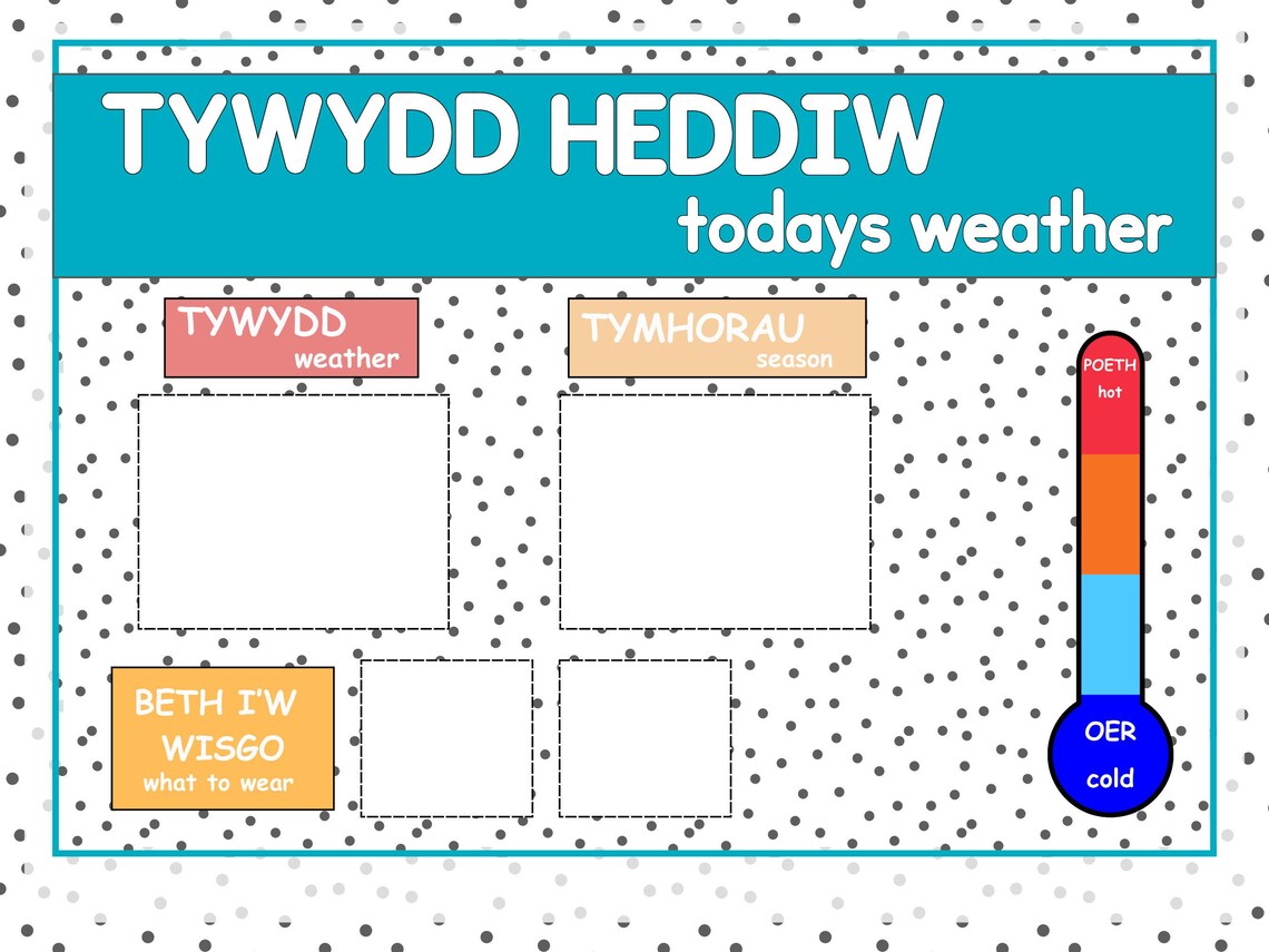 WELSH CYMRAEG Classroom Weather Chart, Interactive Learning Bulletin ...