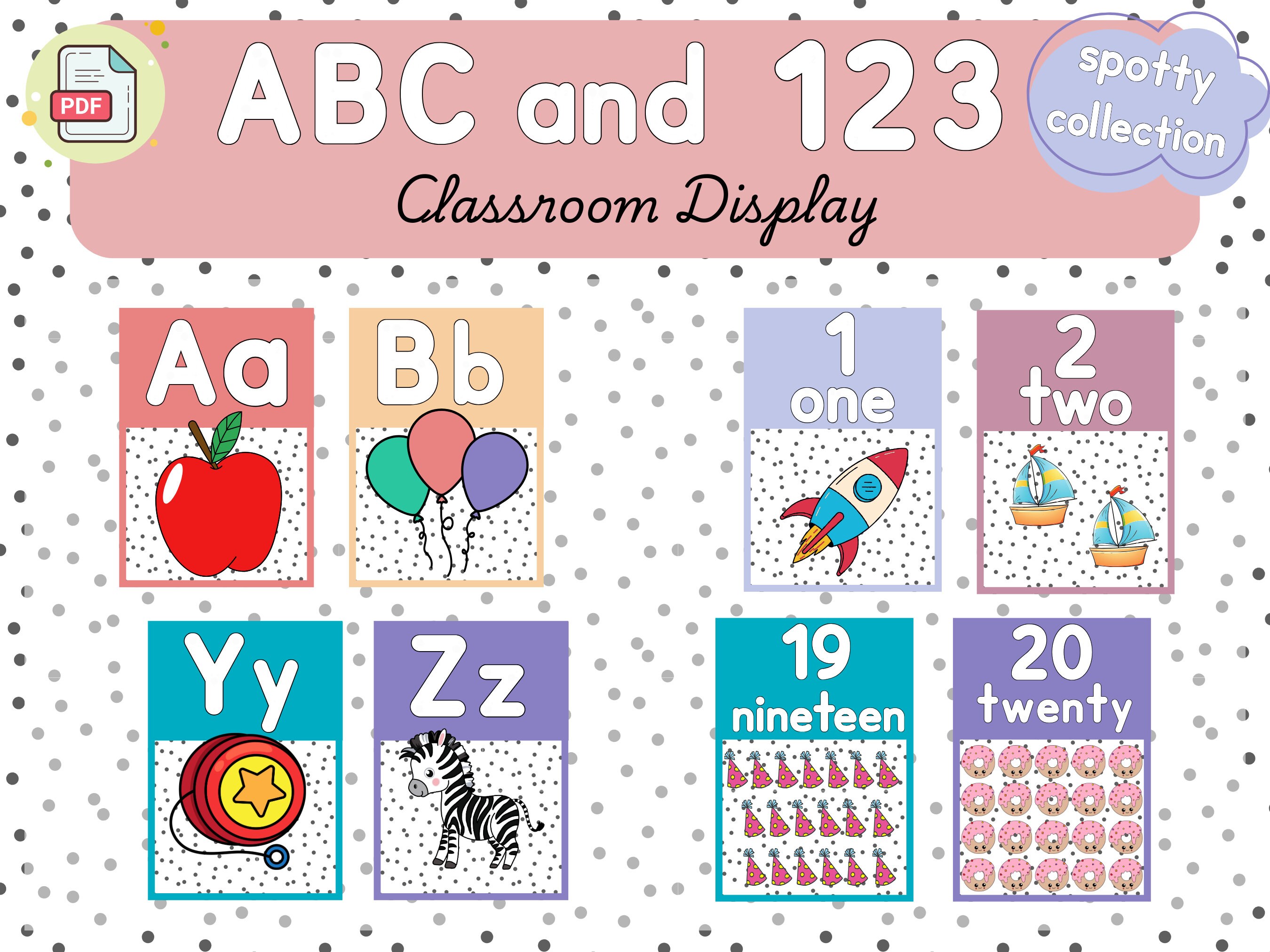 Alphabet & Numbers Bulletin Board Classroom Display Cards. ABS, 123 and ...